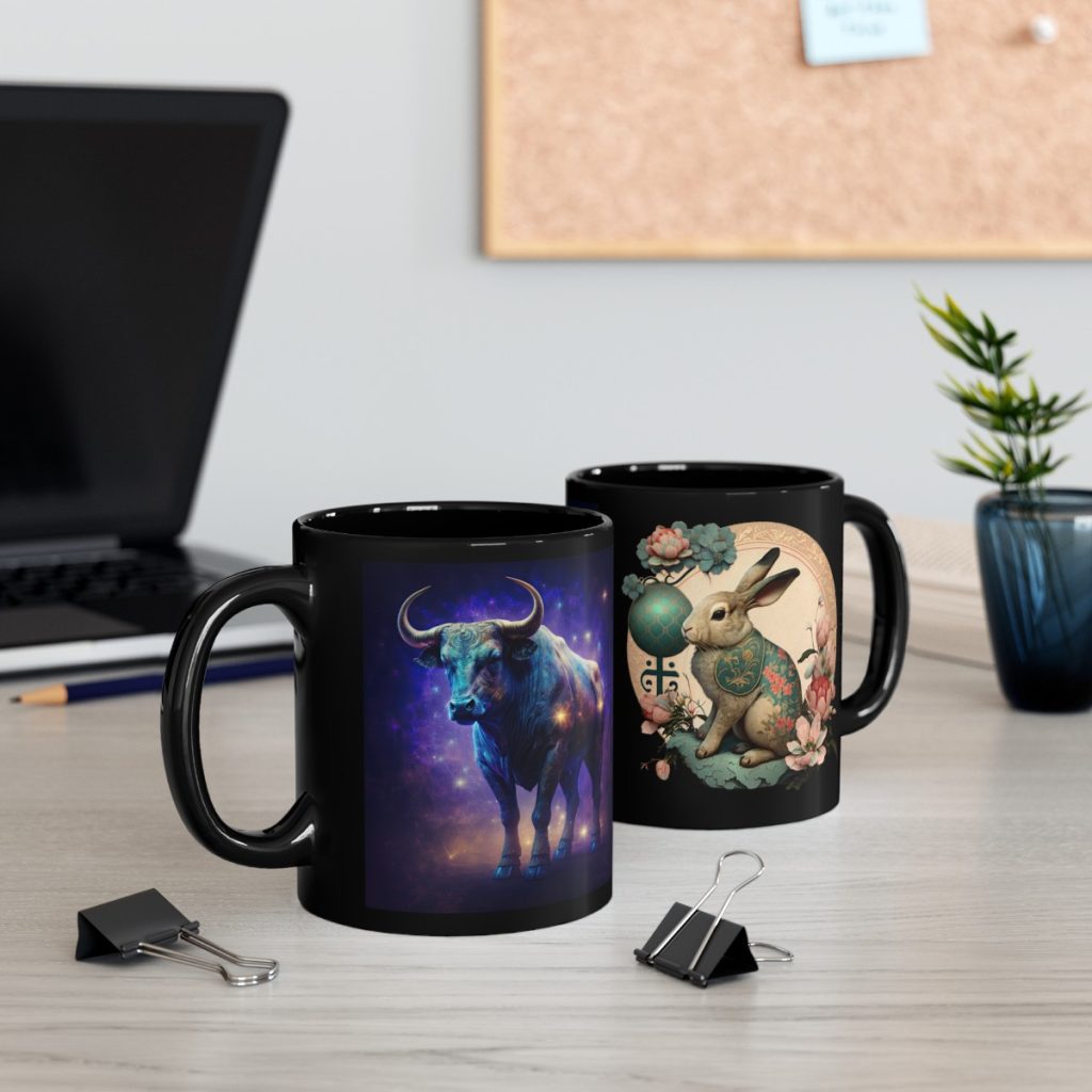 Black Taurus Rabbit Mug (US) - Zodiac Fusion