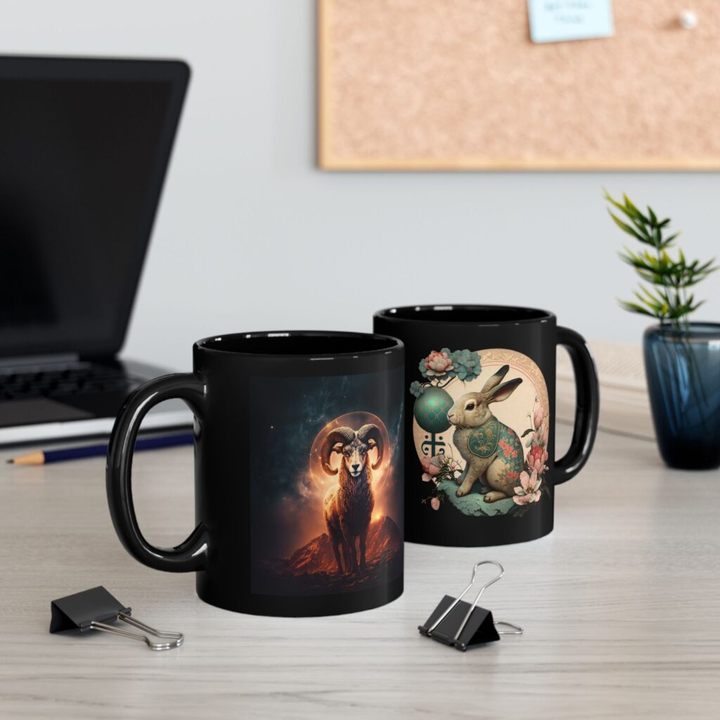 Black Aries Rabbit Mug - Zodiac Fusion