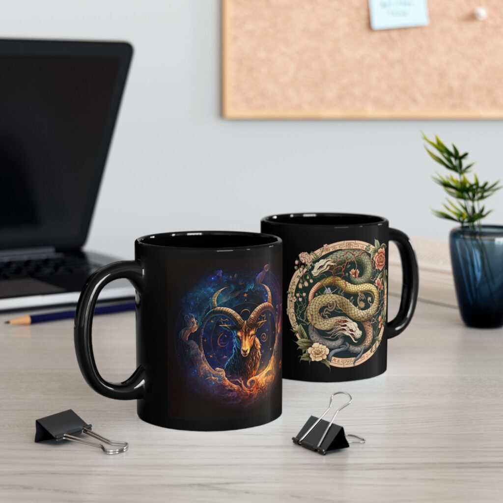 Black Capricorn Snake Mug - Zodiac Fusion