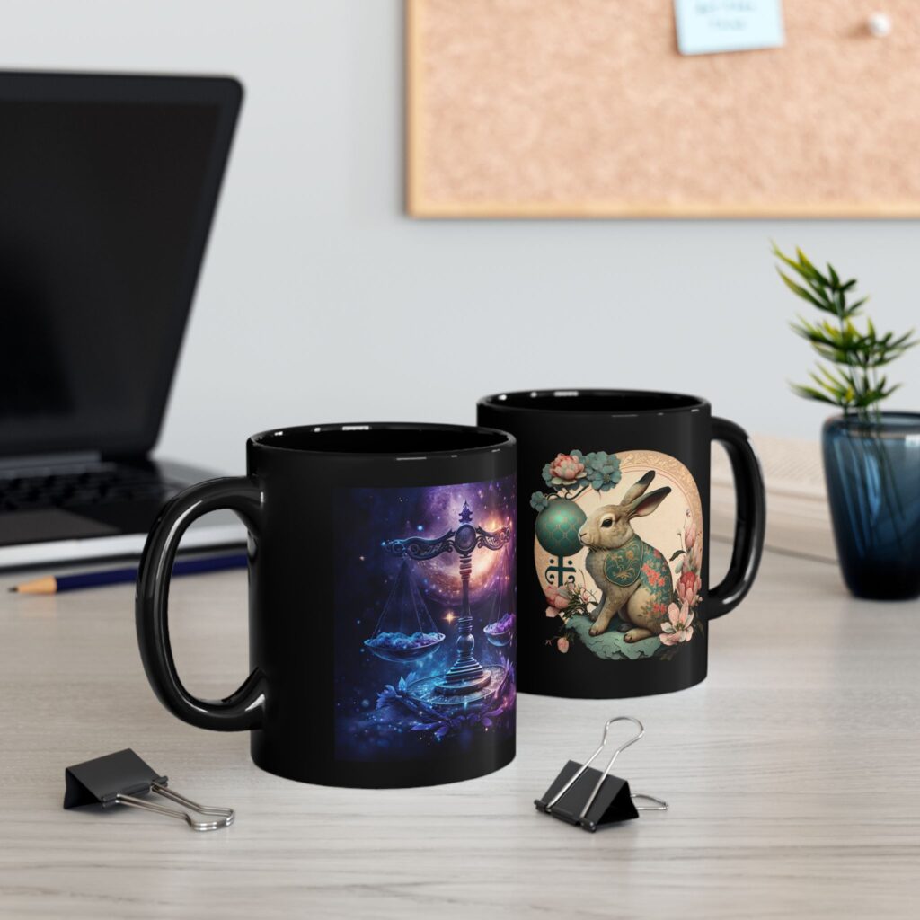 Black Libra Rabbit Mug - Zodiac Fusion