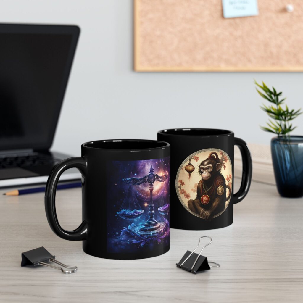 Black Libra Monkey Mug - Zodiac Fusion