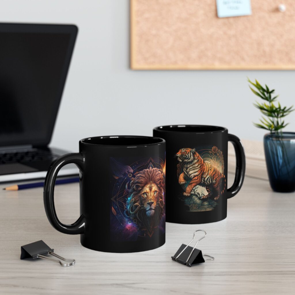 Black Leo Tiger Mug - Zodiac Fusion