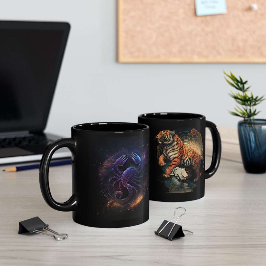 Black Scorpio Tiger Mug - Zodiac Fusion